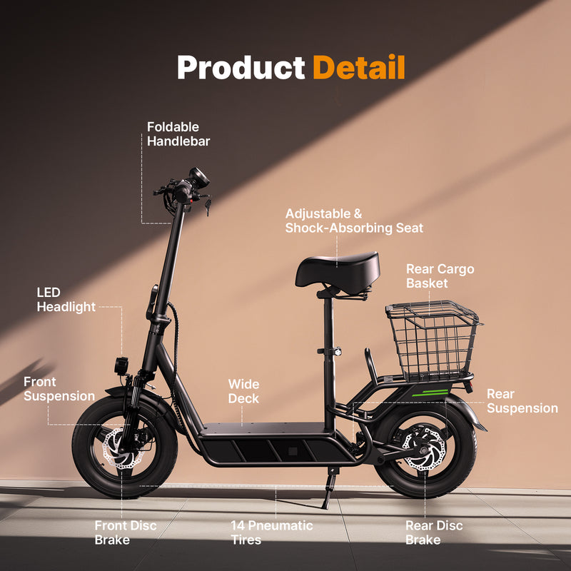 isinwheel Hyper X 700W Electric Scooter with Seat & Basket – iSinwheel ...
